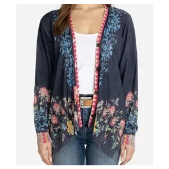 Johnny Was | Sweaters | Johnny Was Blue Cotton Floral Print Button ...